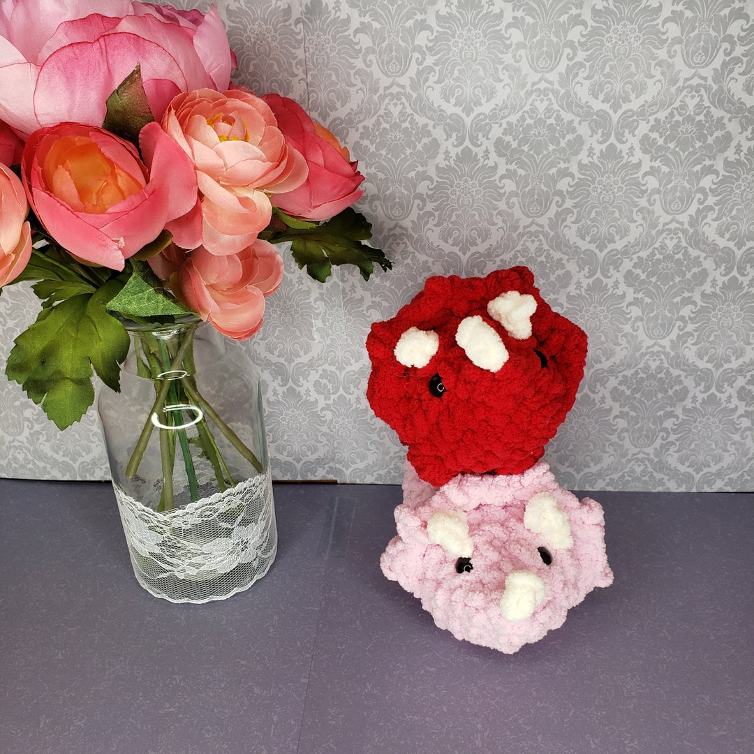 Red Crochet Triceratops Plush: Handmade Dino Stuffy - Etsy
