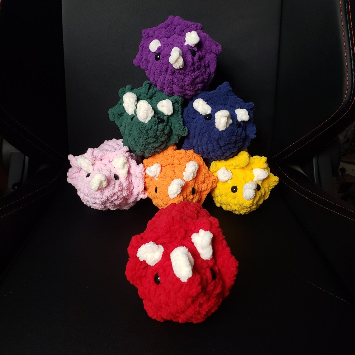 Red Crochet Triceratops Plush: Handmade Dino Stuffy - Etsy