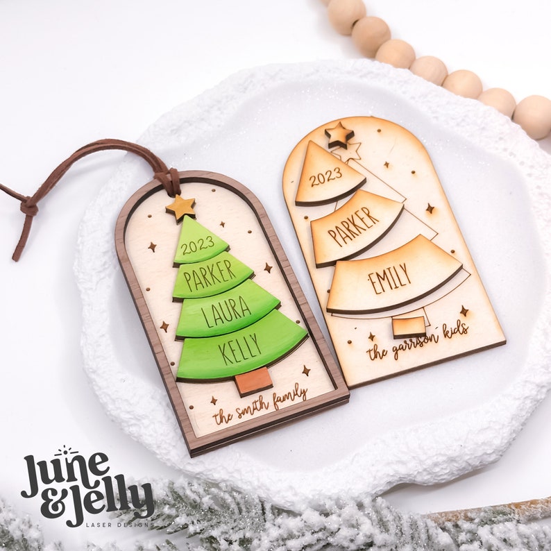 Family Christmas Tree Ornament SVG File: Layered Boho Design (digital ...