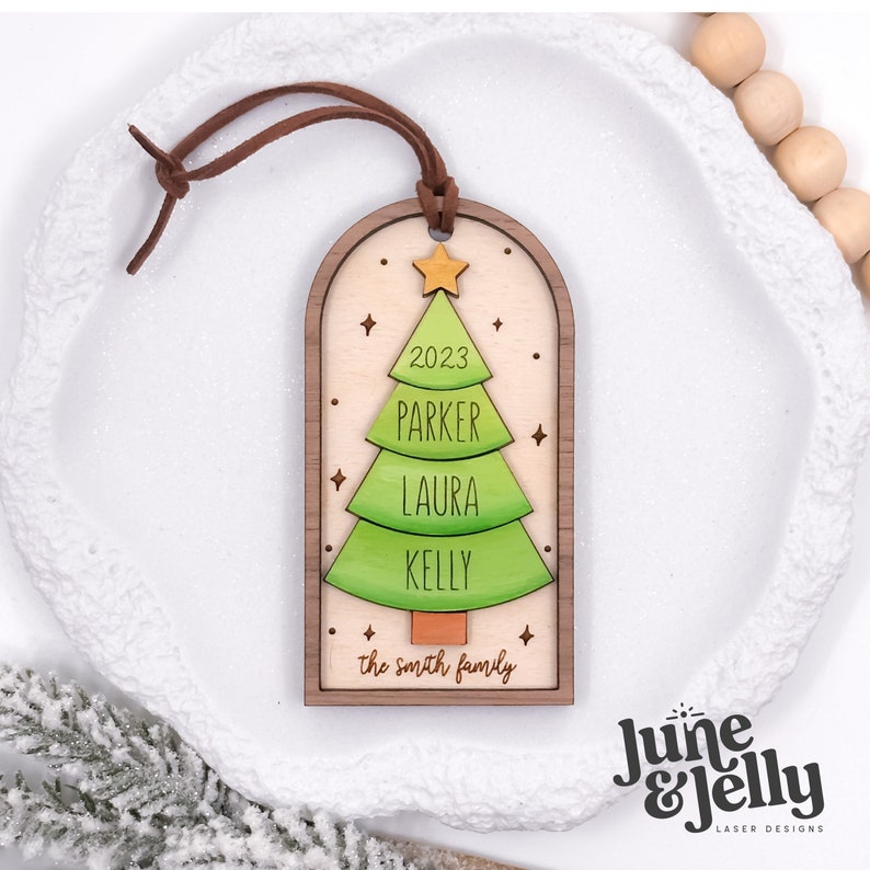 Family Christmas Tree Ornament SVG File: Layered Boho Design (digital ...
