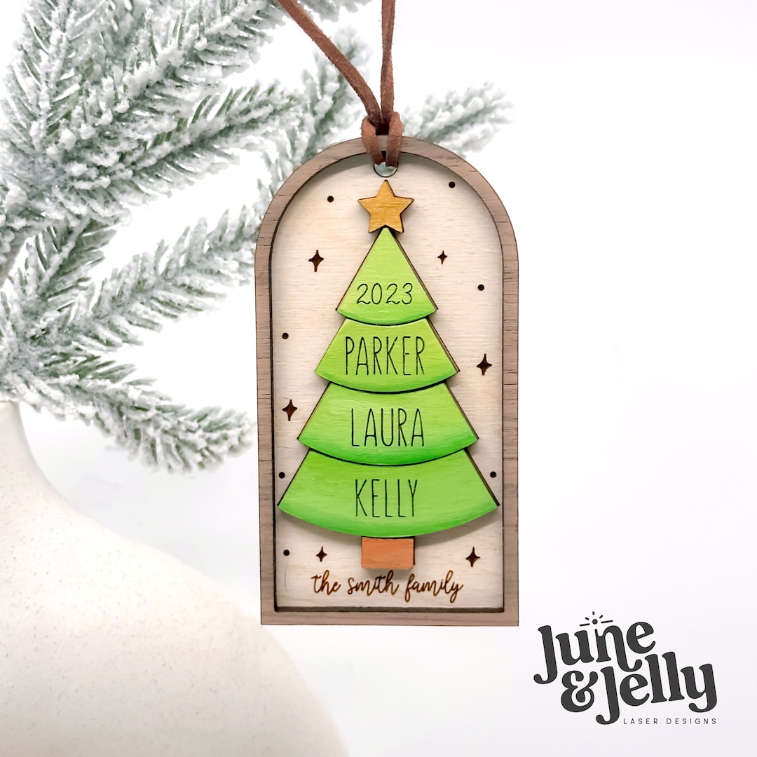 Family Christmas Tree Ornament SVG File: Layered Boho Design (digital ...
