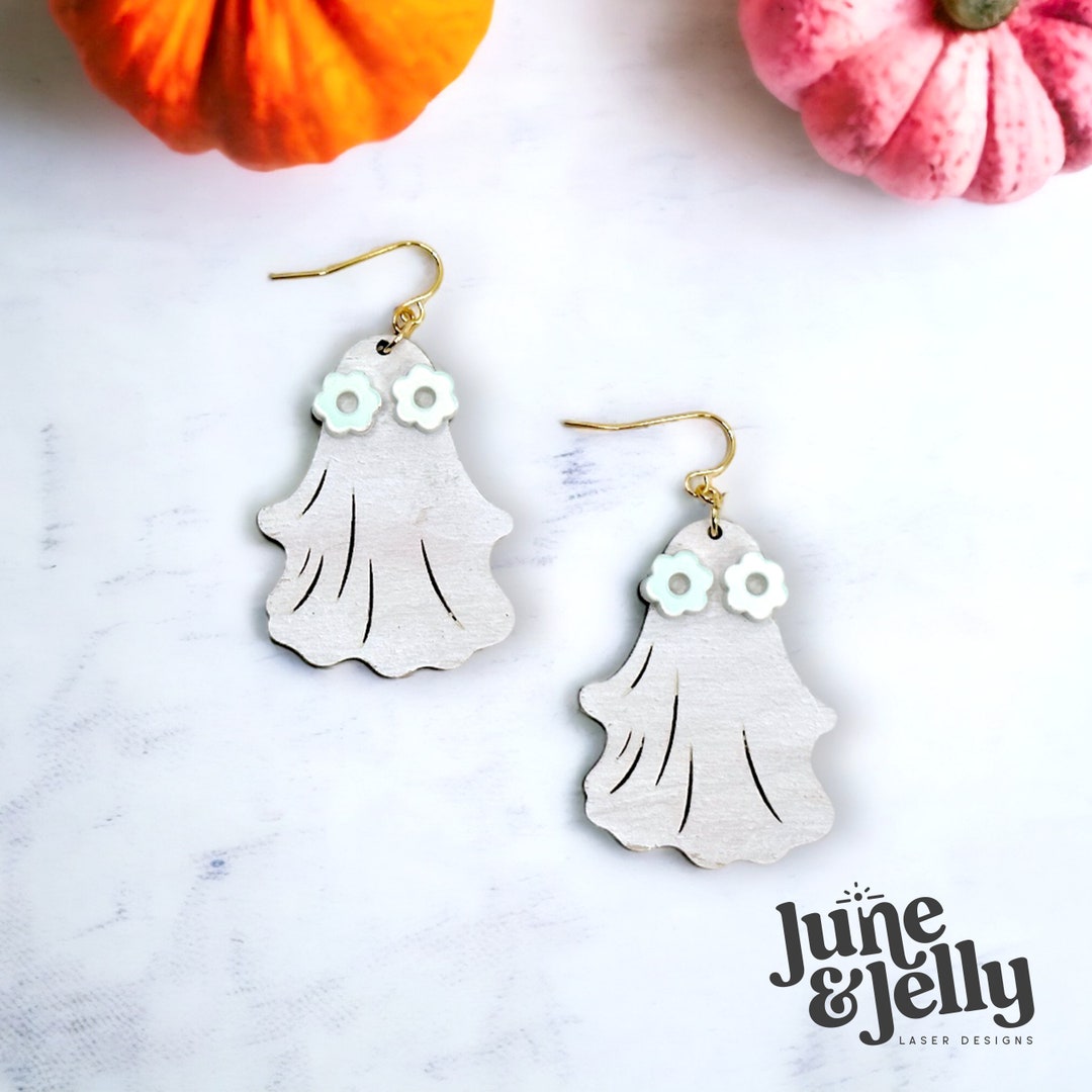 Cute Groovy Ghost Minimalistic Spooky Boho Halloween Earrings Laser ...