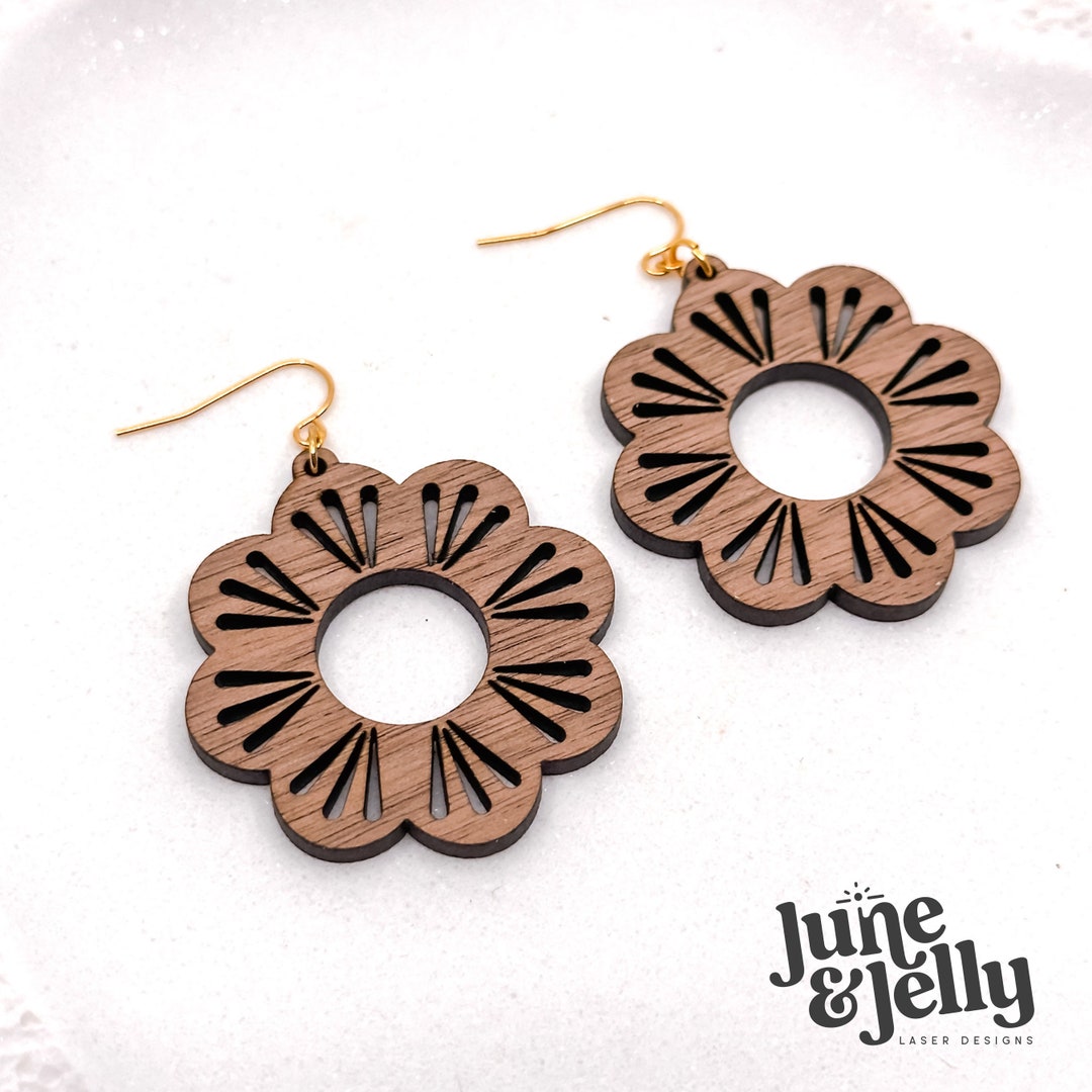 Retro Flowers Boho Laser Cut Wooden Earrings Svg Simplistic And Elegant