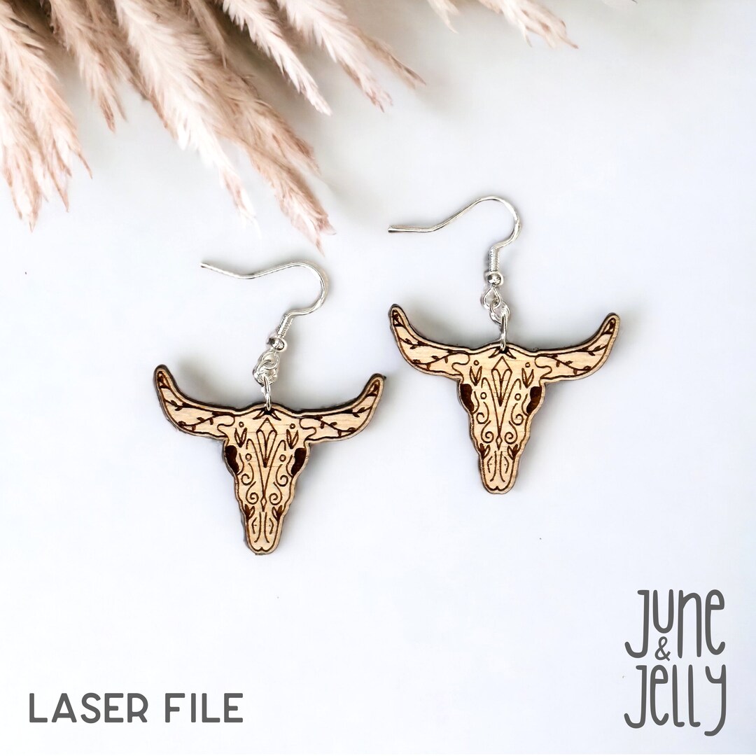 Western Cow Skull Wooden Engraved Dangles | Laser Glowforge SVG ...