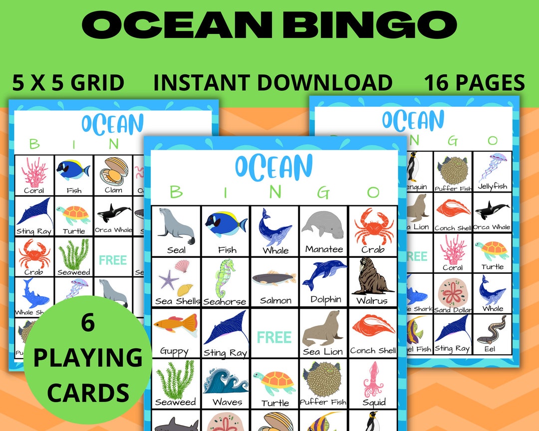 OCEAN Bingo Printable, Cards and Markers; Summer Activity; Kids Travel ...