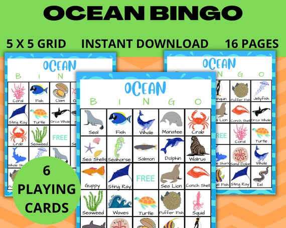 OCEAN Bingo Printable Cards and Markers Summer Activity - Etsy