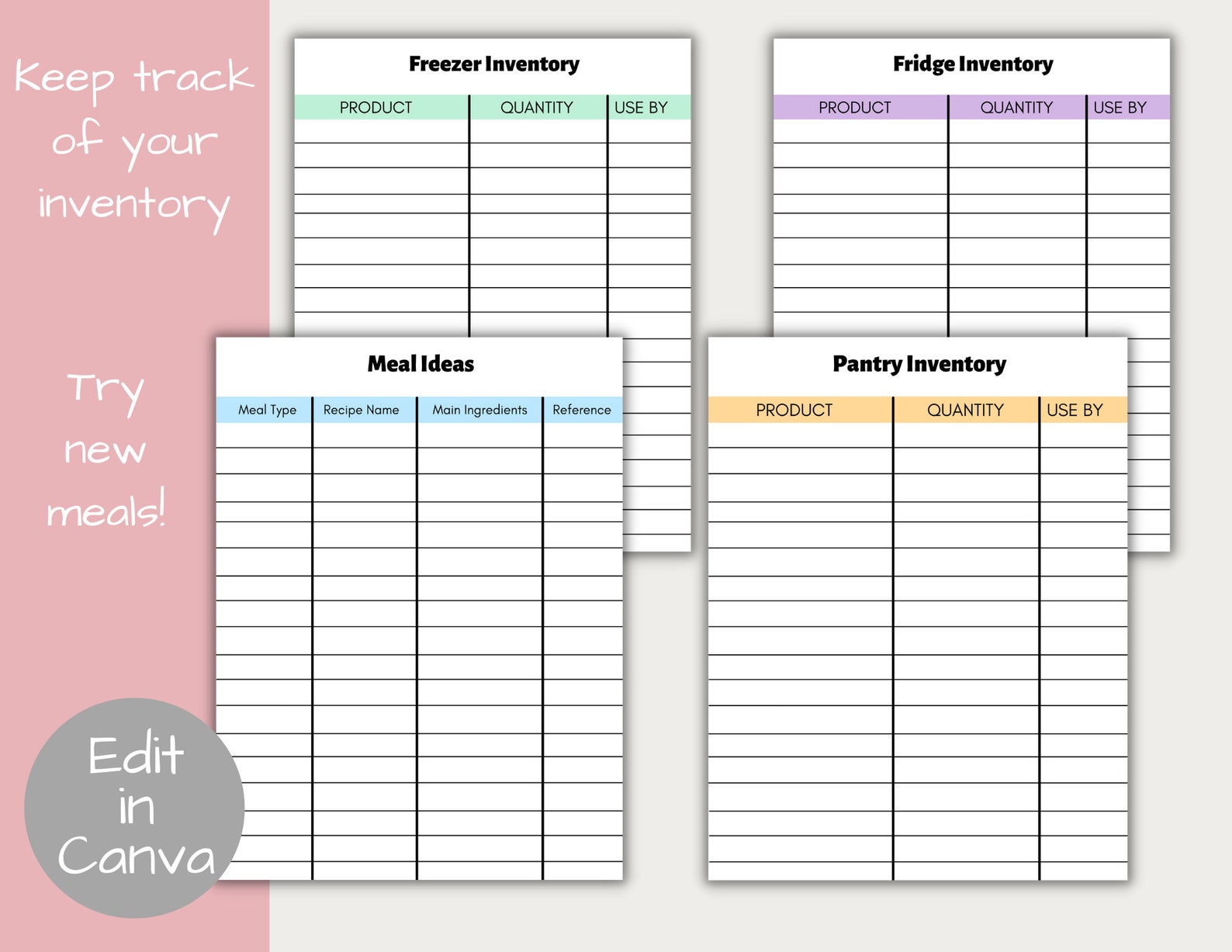 Editable Weekly Meal Planner BUNDLE | Grocery List | Printable, Digital ...