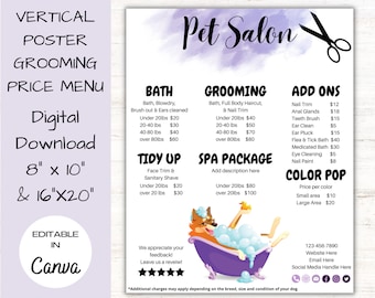 Dog Salon Price List Pet Groomer Sign Dog Spa Menu Price - Etsy