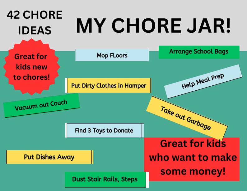 42 Chore Jar Cards | Chore Cards for Kids | Learning Responsibility ...