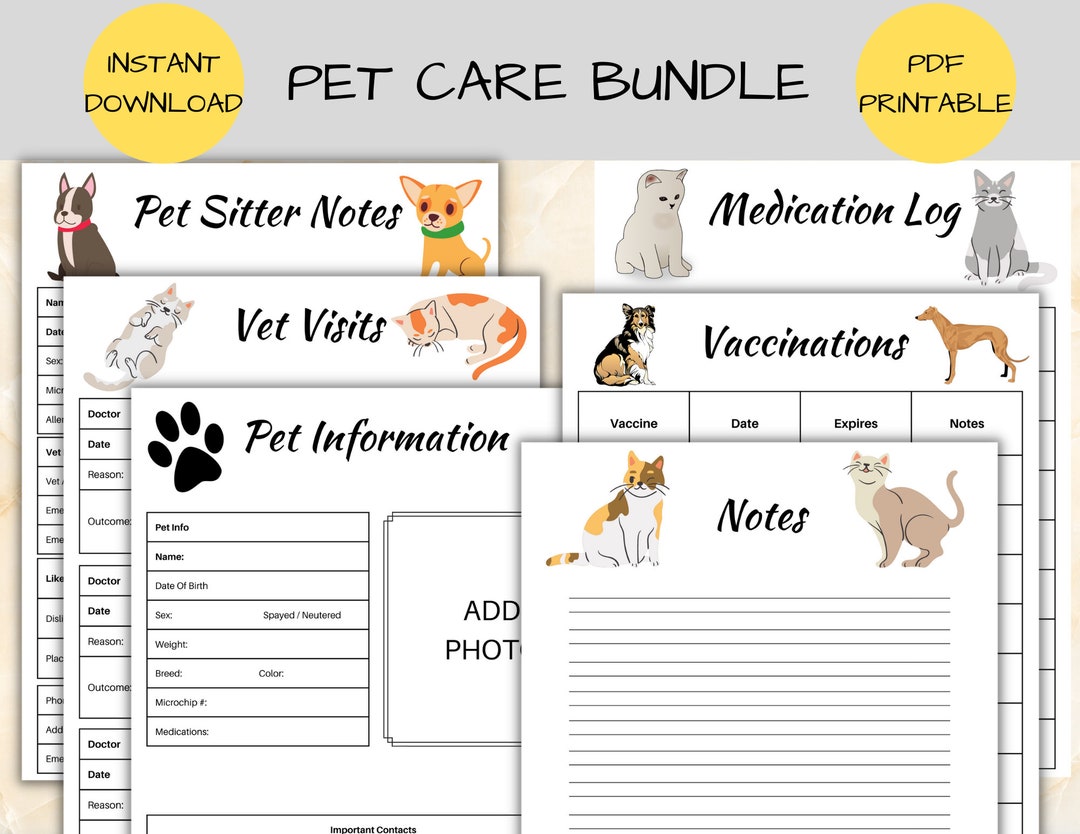 Pet Information Printable Tracker Log, Pet Sitter Planner Pack, Pet ...