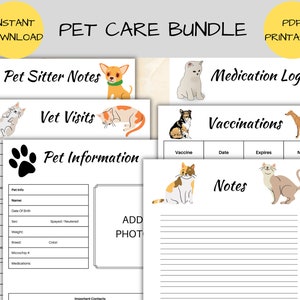 Pet Information Printable Tracker Log, Pet Sitter Planner Pack, Pet ...