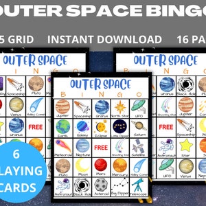 OUTER SPACE Bingo Printable, Cards and Markers; Summer Activity; Kids ...