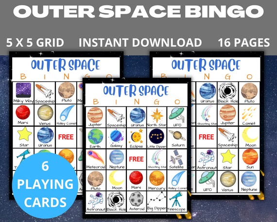 OUTER SPACE Bingo Printable Cards and Markers Summer - Etsy