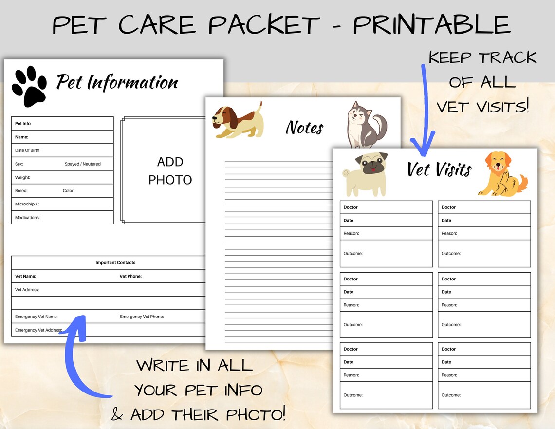 Pet Information Printable Tracker Log, Pet Sitter Planner Pack, Pet ...