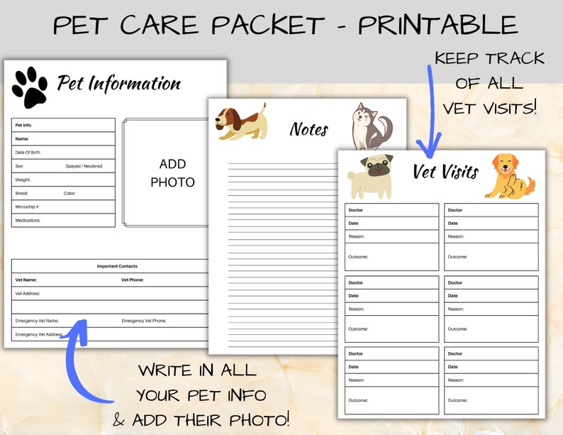 Pet Information Printable Tracker Log, Pet Sitter Planner Pack, Pet ...