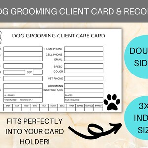 Dog Grooming Card, Grooming Form, Pet Grooming Record, Dog Grooming ...