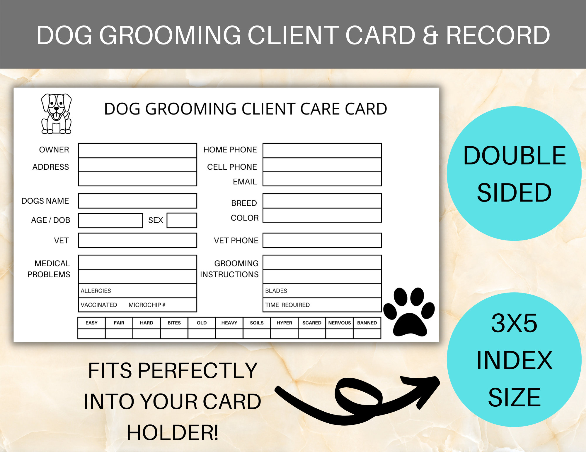 Dog Grooming Card, Grooming Form, Pet Grooming Record, Dog Grooming ...