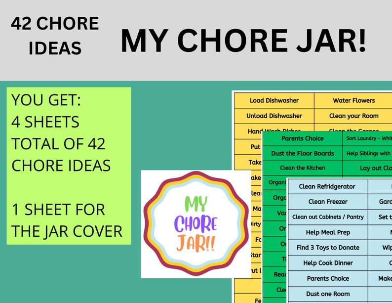 42 Chore Jar Cards | Chore Cards for Kids | Learning Responsibility ...