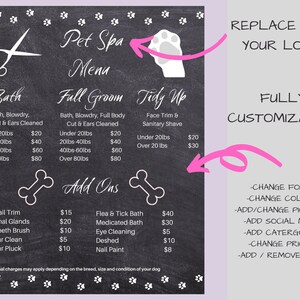 Dog Salon Price List, Pet Groomer Sign, Dog Spa Menu, Price List ...