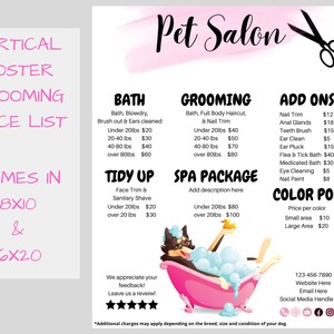 Dog Salon Price List Bundle, Pet Groomer Sign, Dog Spa Menu, Price List ...