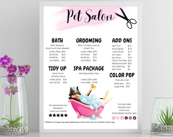 Horizontal Dog Salon Price List Bundle, Pet Groomer Sign, Dog Spa Menu ...