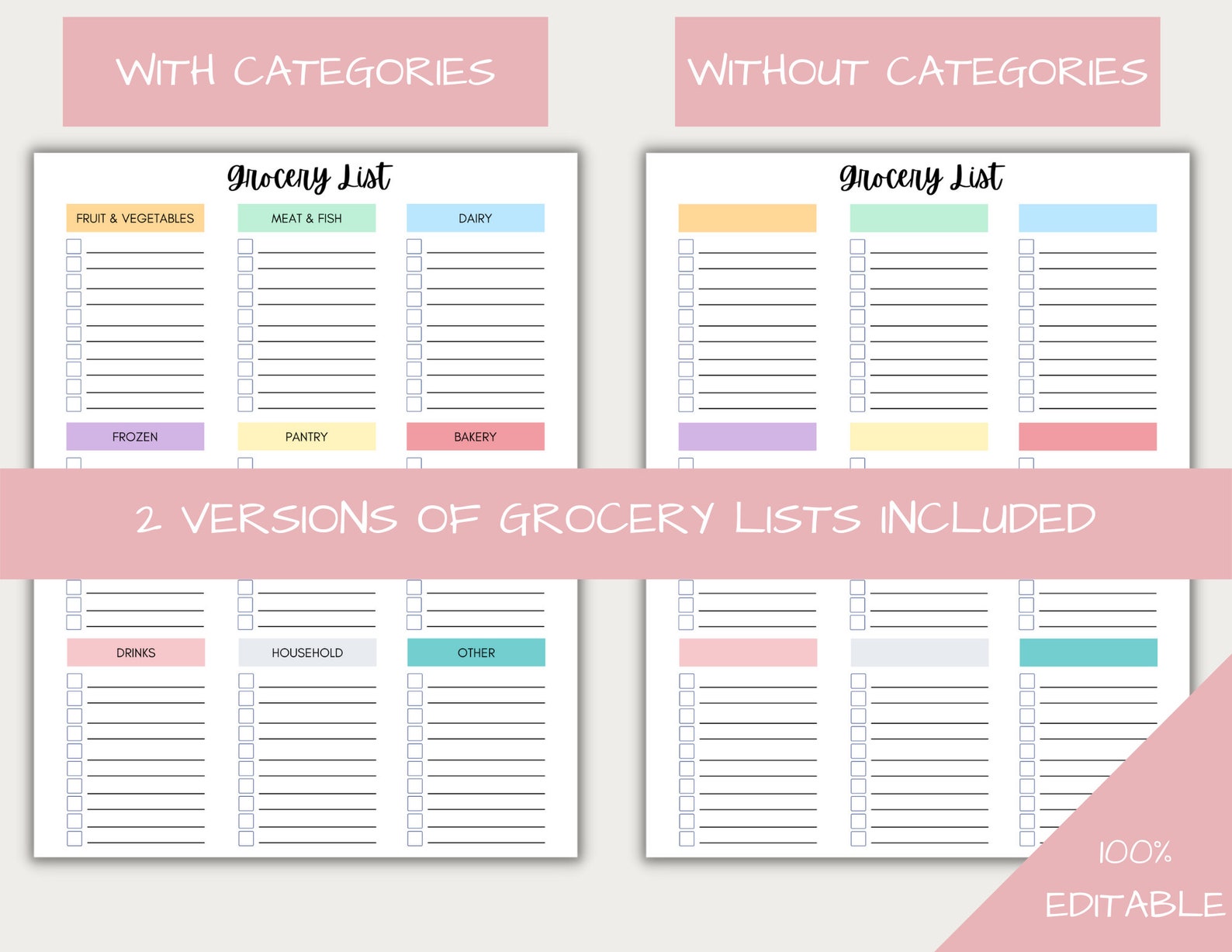 Editable Weekly Meal Planner BUNDLE | Grocery List | Printable, Digital ...
