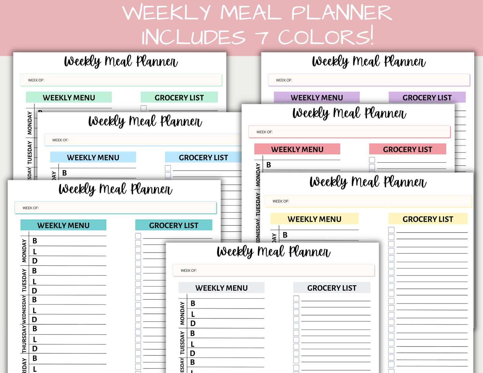 Editable Weekly Meal Planner BUNDLE | Grocery List | Printable, Digital ...