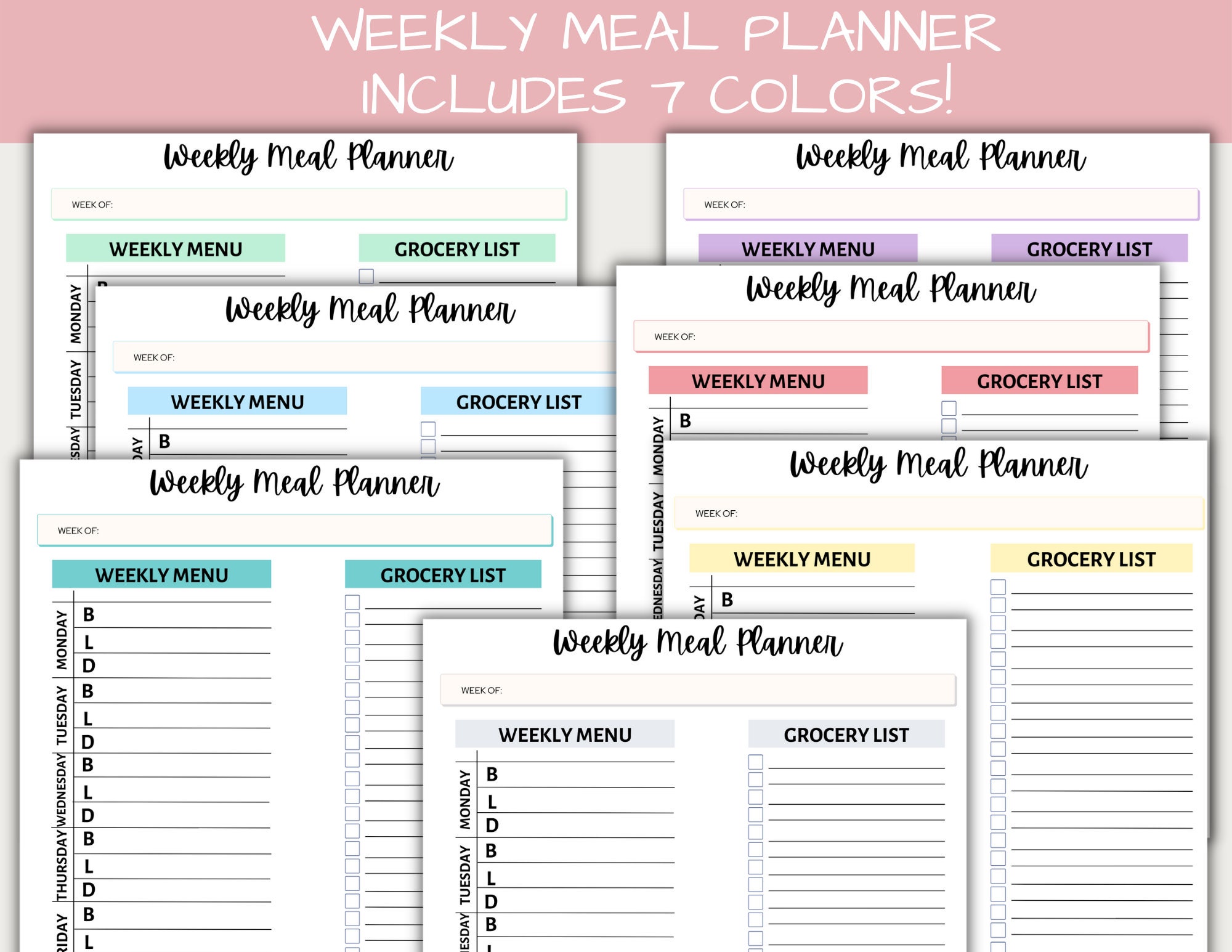 Editable Weekly Meal Planner BUNDLE | Grocery List | Printable, Digital ...