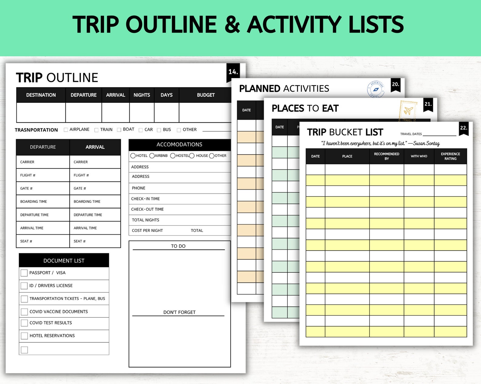 Ultimate Editable Travel Planner | Adults Kids | Daily Itinerary ...
