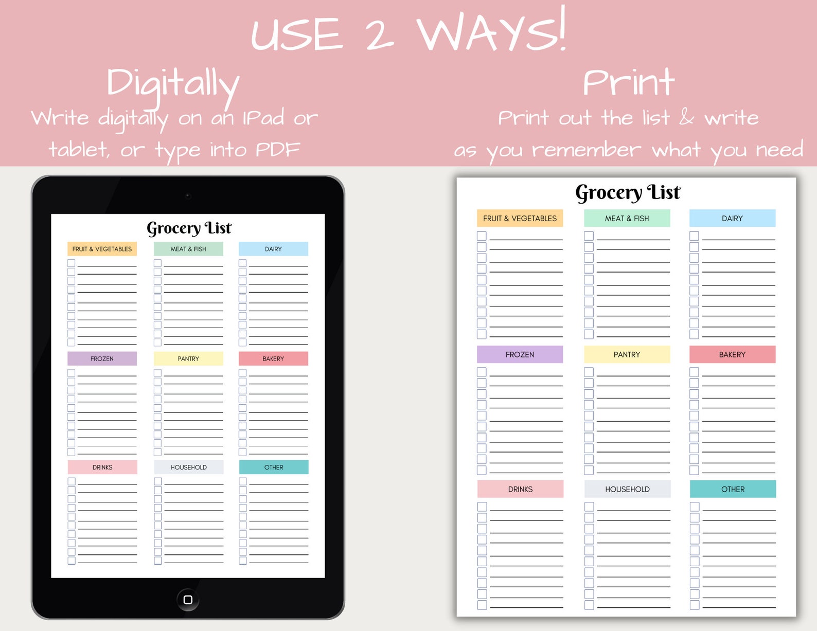 Editable Weekly Meal Planner BUNDLE | Grocery List | Printable, Digital ...