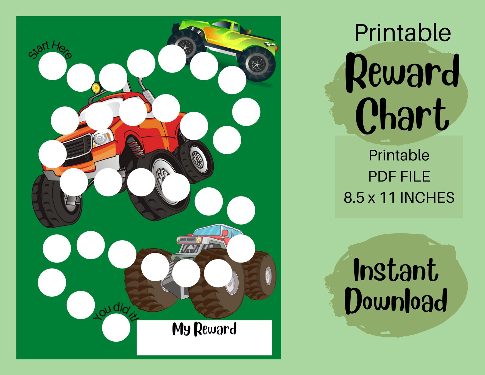 Printable Monster Truck Reward Chart | Monster Truck Behavior Chart ...
