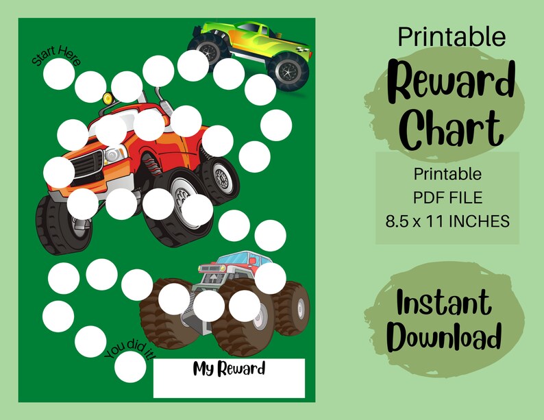 Printable Monster Truck Reward Chart | Monster Truck Behavior Chart ...