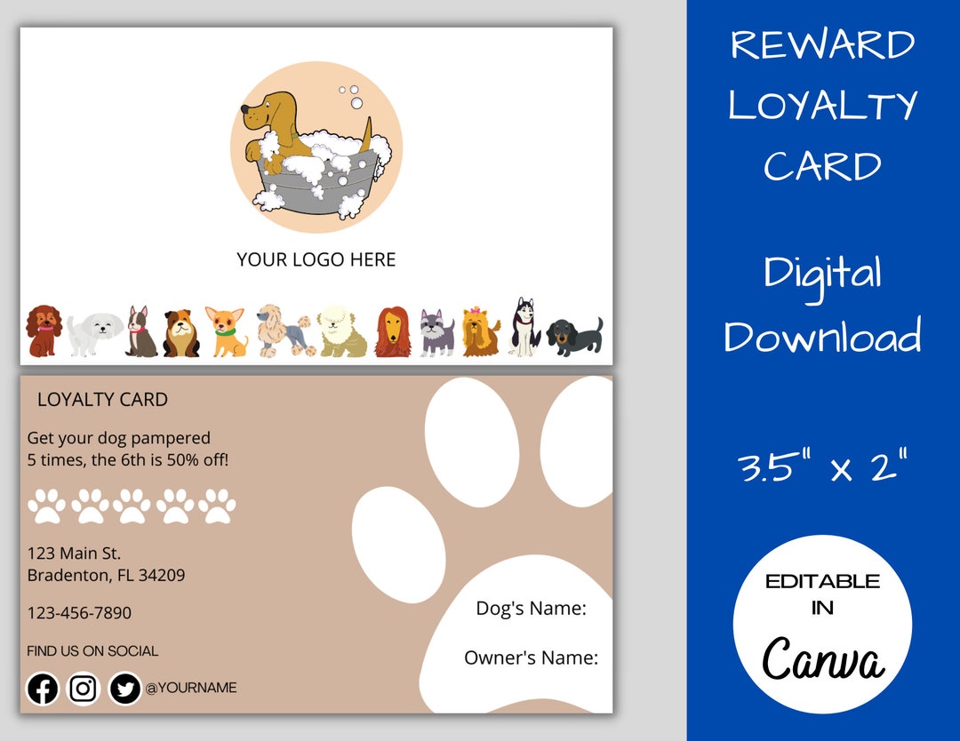 Dog Groomer Client Reward Loyalty Card Template, Instant Download ...