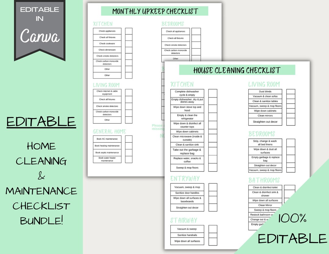Cleaning Checklist, Property Maintenance Printable, Editable ...
