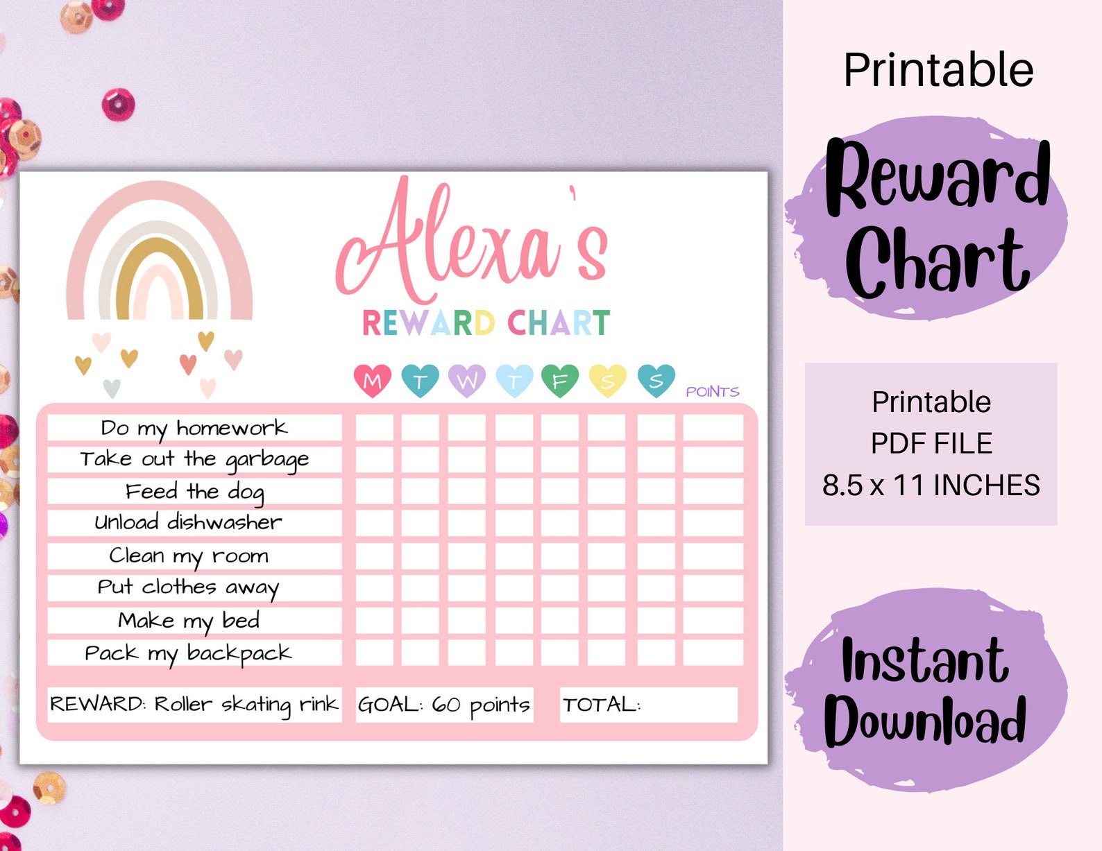 Printable Rainbow Chore Chart | Rainbow Behavior Chart | Routine Chart ...