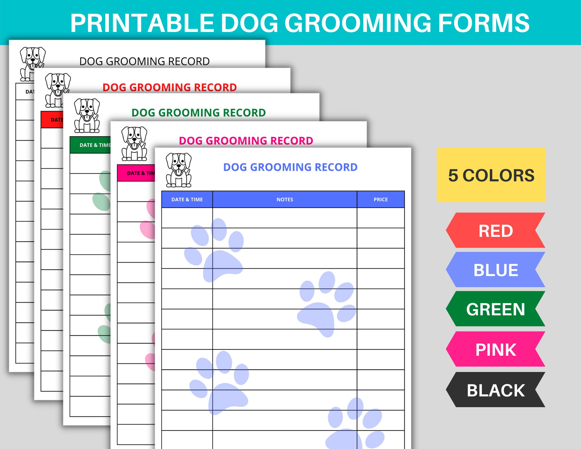 Dog Grooming Form, Pet Grooming Record, Dog Grooming Client Sheet ...