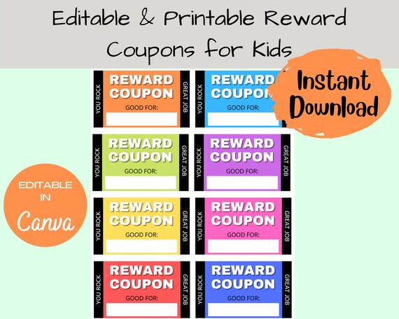 Kids Printable Coupon Book Kids Reward Coupons Kids Birthday - Etsy