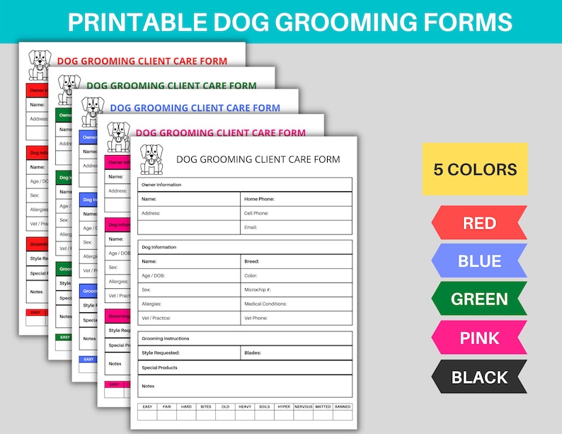 Dog Grooming Form, Pet Grooming Record, Dog Grooming Client Sheet ...