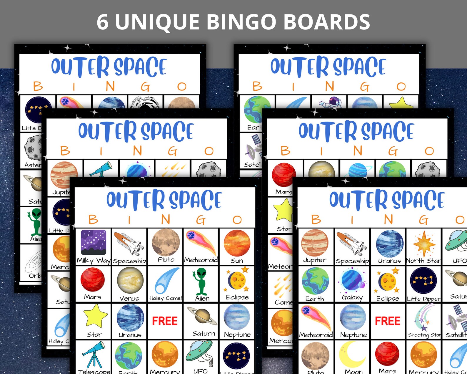 OUTER SPACE Bingo Printable, Cards and Markers; Summer Activity; Kids ...