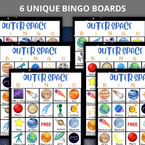 OUTER SPACE Bingo Printable, Cards and Markers; Summer Activity; Kids ...