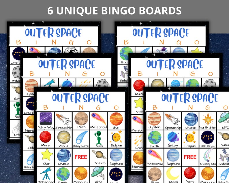 OUTER SPACE Bingo Printable, Cards and Markers; Summer Activity; Kids ...