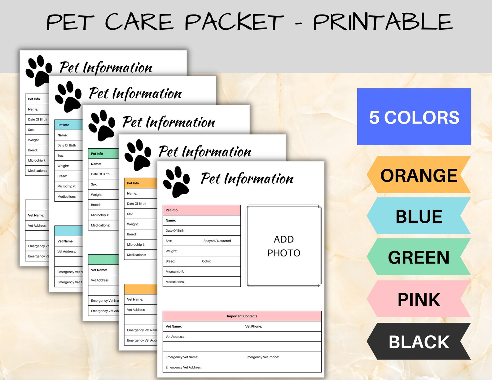 Pet Information Printable Tracker Log, Pet Sitter Planner Pack, Pet ...