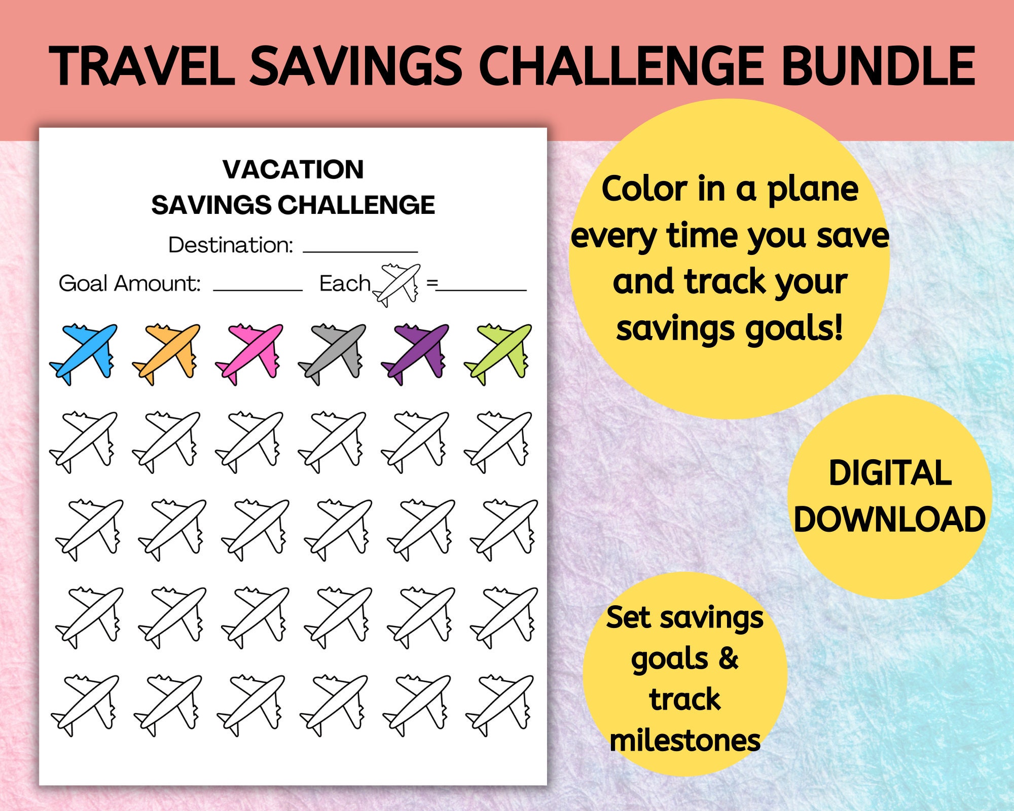 Printable Travel Savings Tracker Bundle, Instant Download, Savings Goal ...