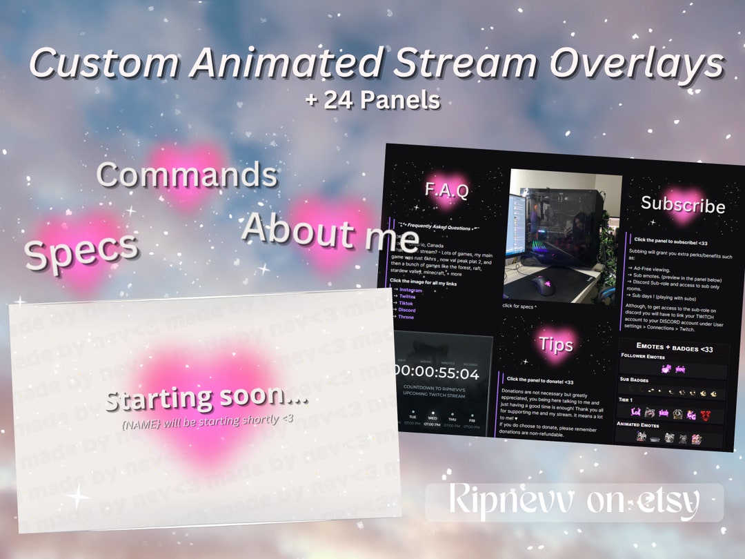 Custom Animated Heart Overlays + Panels | Cozy Twitch Overlay / Twitch ...