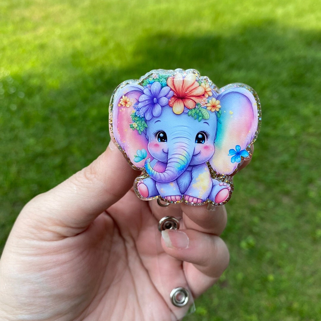 Elephant Badge / Flowers / Badge Reel / Elephant Badge Reel / Elephant ...