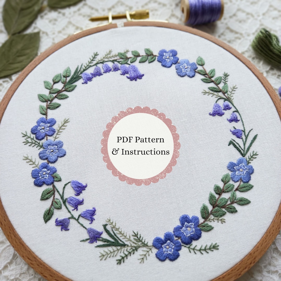 Bluebells & Periwinkles Embroidery Wreath PDF Pattern: Spring Floral ...