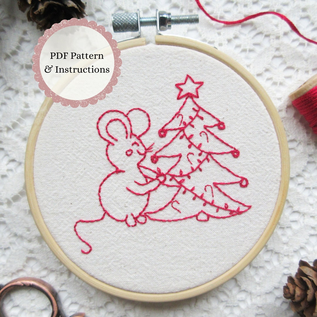 Redwork Christmas Mouse Hand-embroidery PDF Pattern, Christmas DIY ...