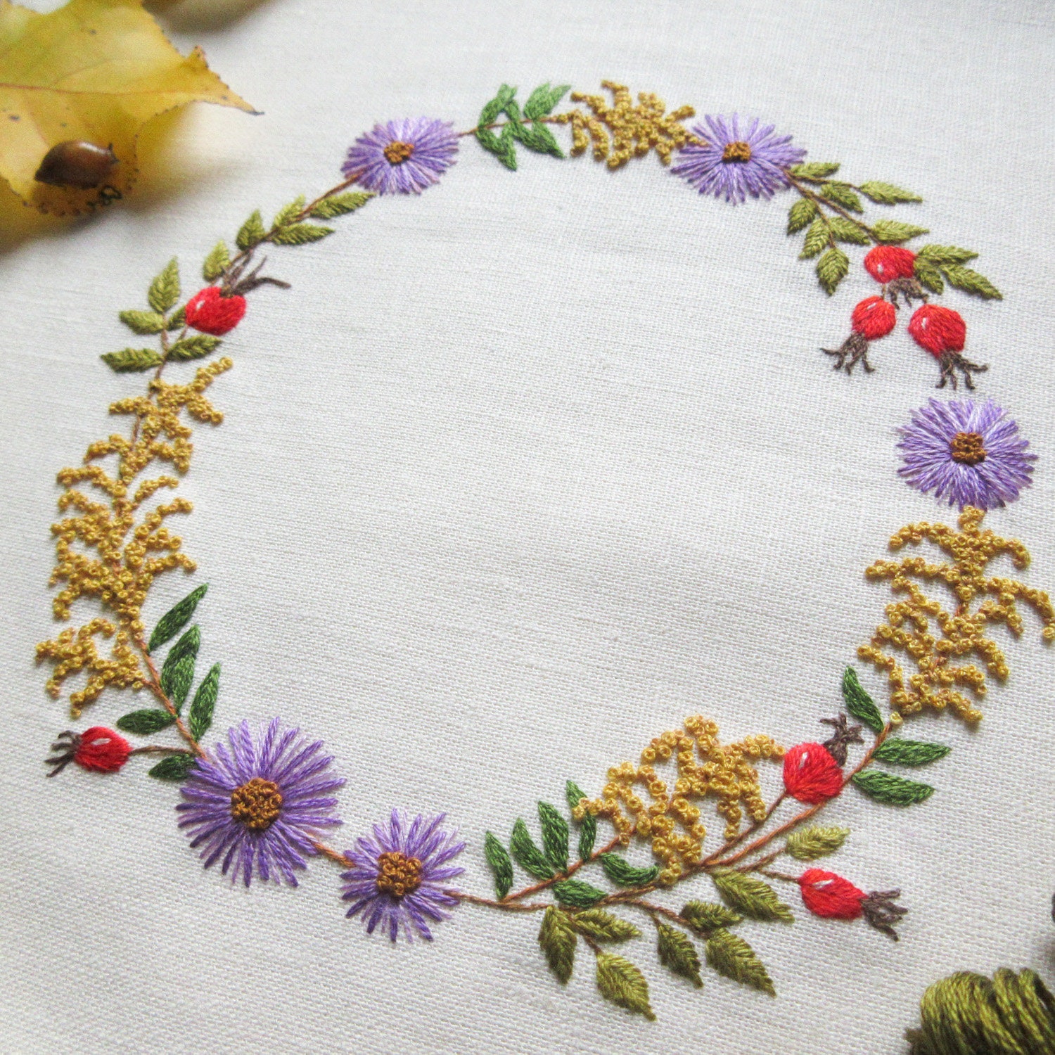 Autumn Wreath Hand Embroidery Pattern, Fall Florals PDF Embroidery ...