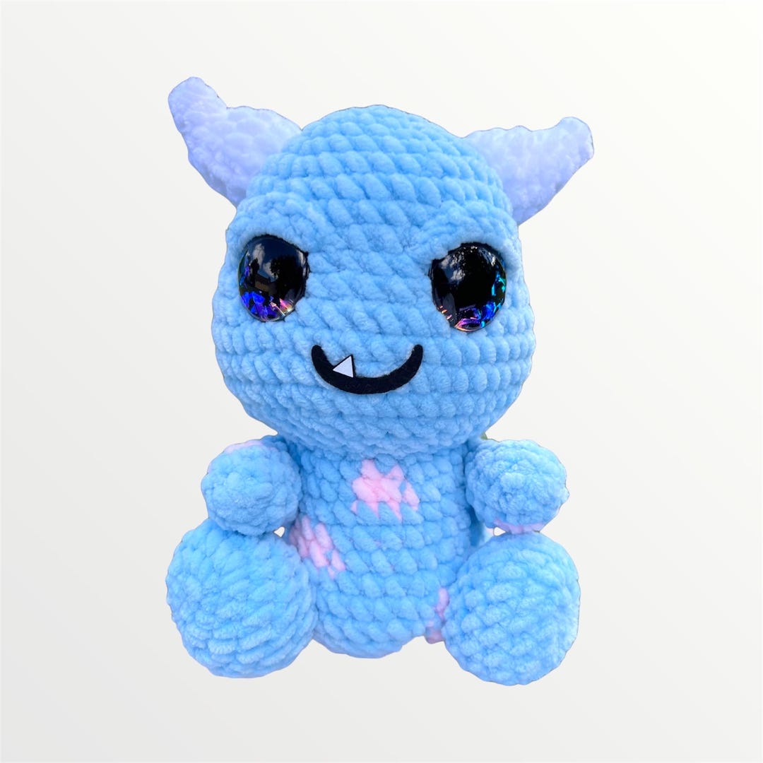 Cute Crochet Blue Monster Stuffed Animal, Soft Squishy Handmade Plushie ...