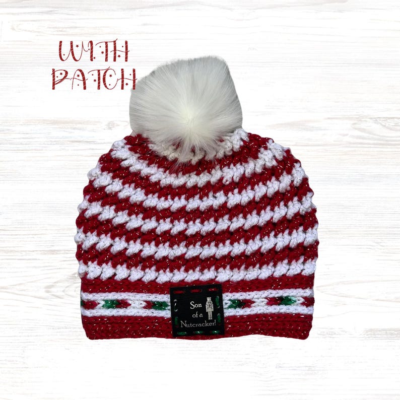Christmas Crochet Hat, Red and White Striped Beanie With White Pom Pom ...